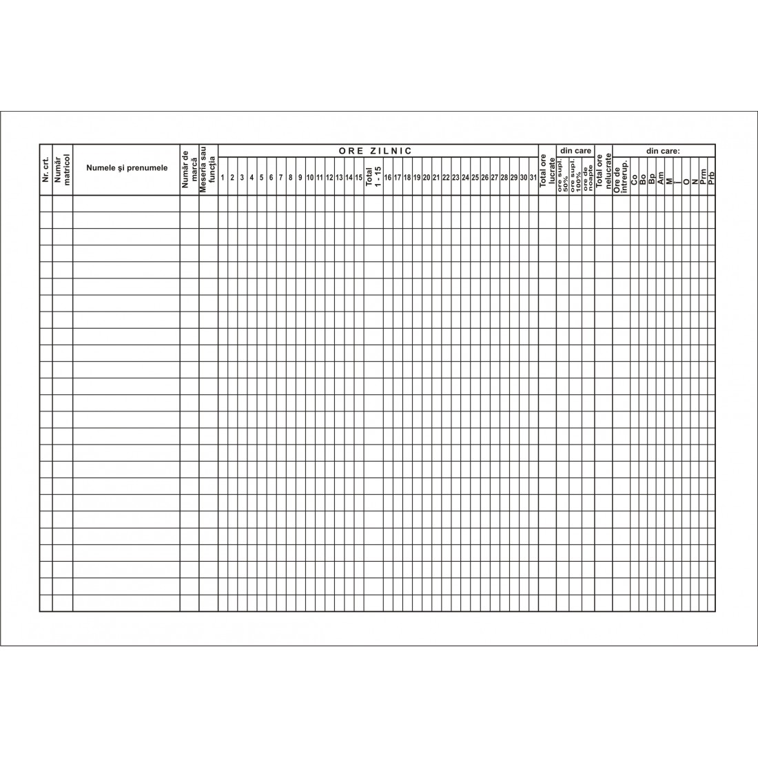 Foaie colectiva de prezenta A4, Tipografia Fistem, Tipografia Valmaster, Tipografia Prisma